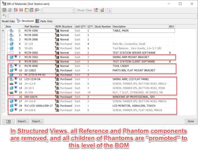 Structured Parts Only And Model Data View In Bom
