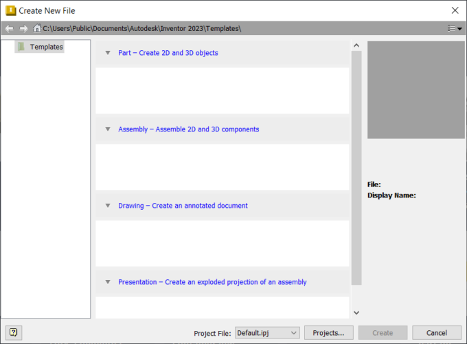 Inventor Templates Not Showing When Creating a New File